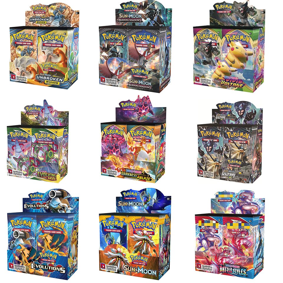 Karty Pokémon – celé balenie 324 ks – 36 balíčkov – Rayray.sk
